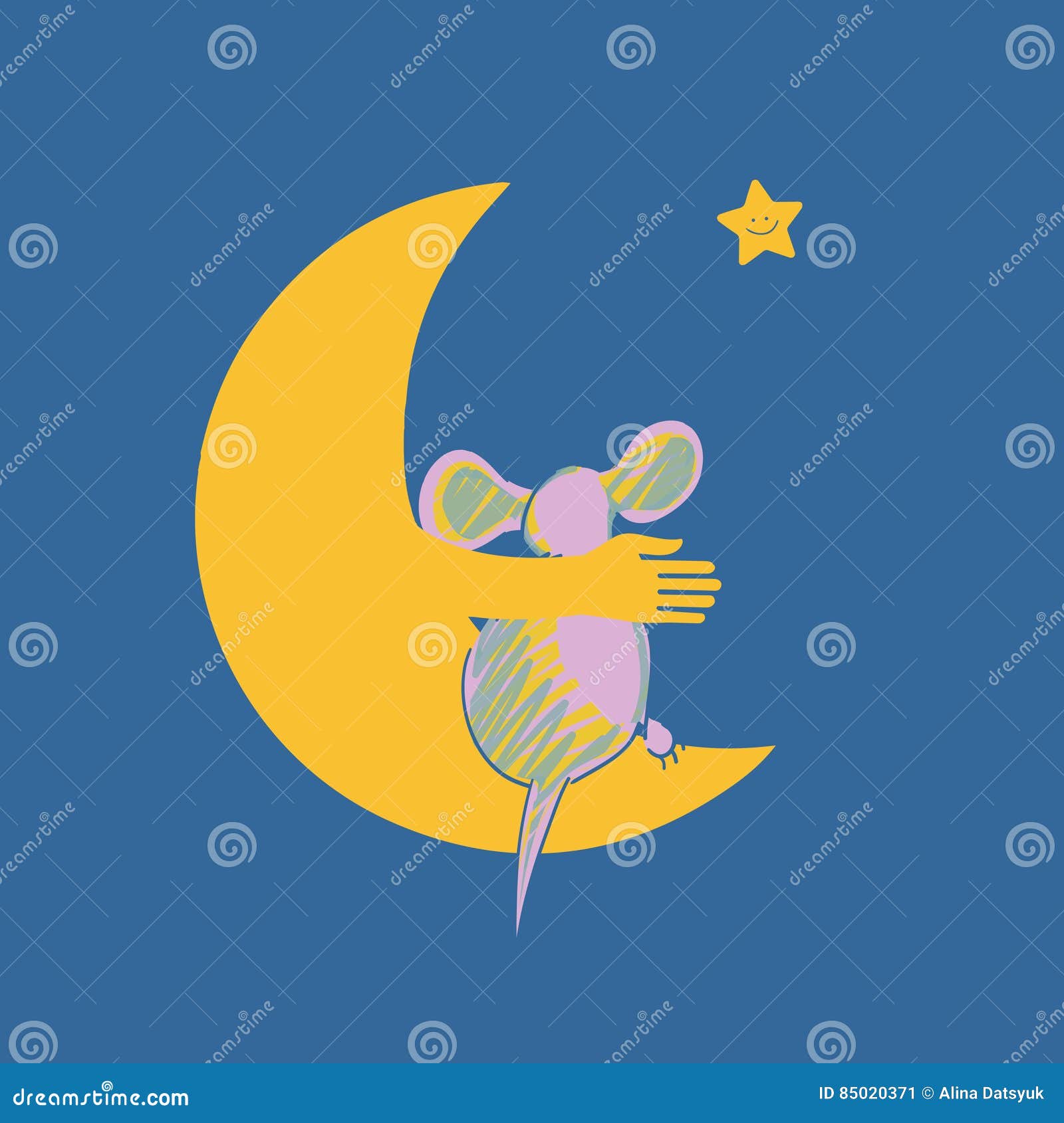 Mouse and Moon, Illustration for Handmade. Stock Illustration ...