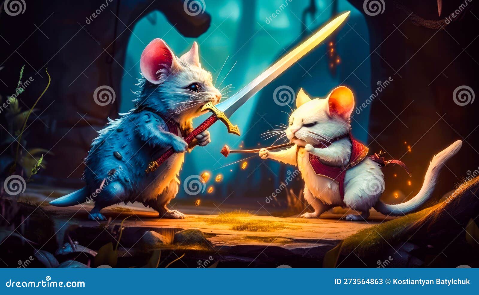 Mouse and Mouse Holding Sword. Generative AI Stock Illustration ...