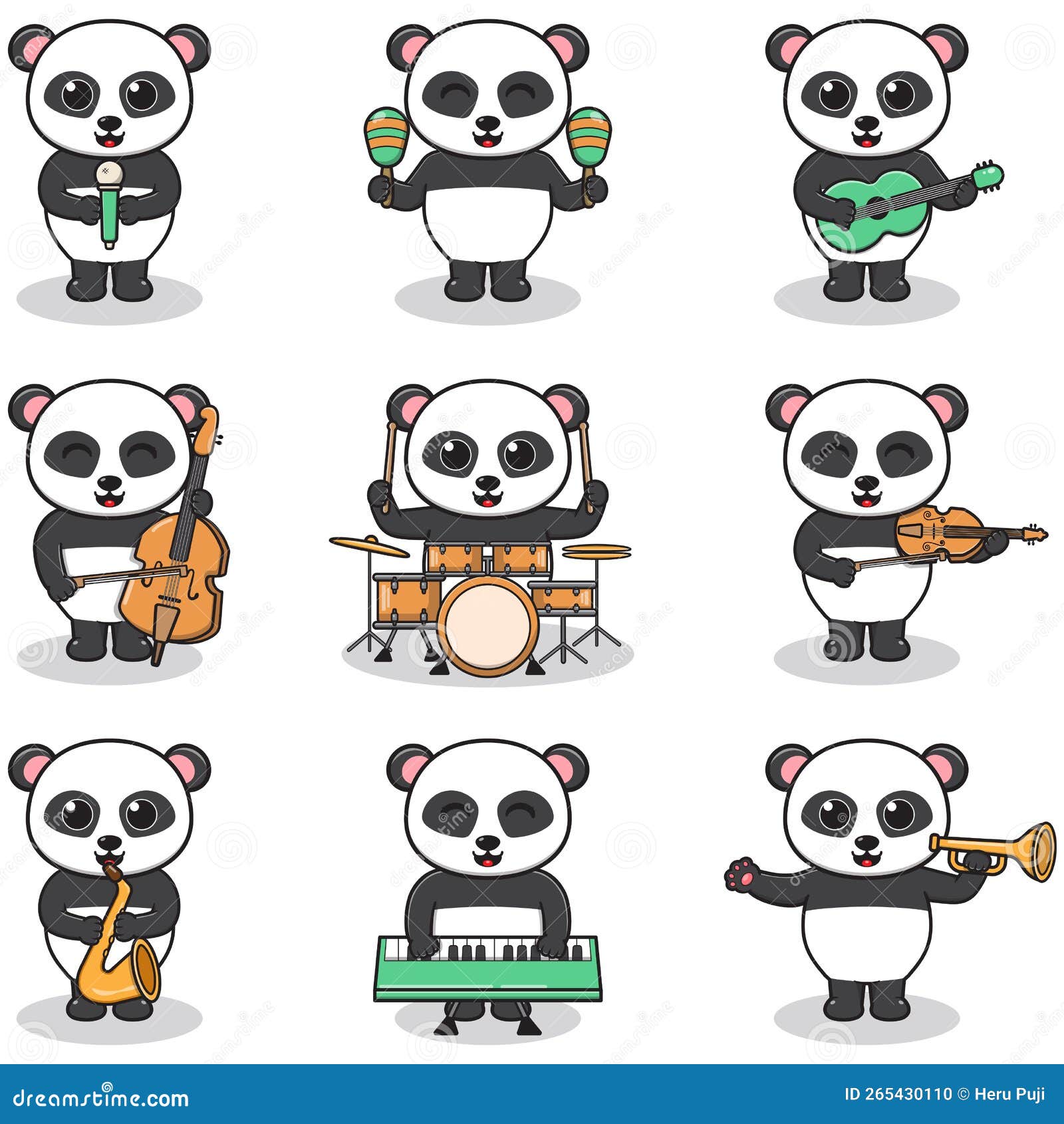 Vector Illustration of Cute Panda Playing Music Instruments. Stock ...
