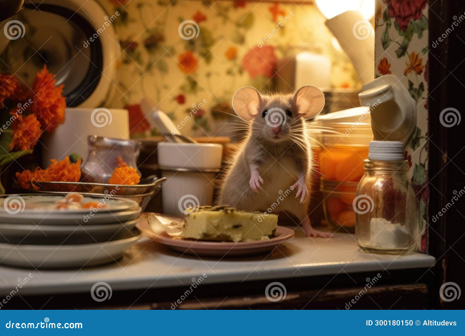 Mouse Nibbling at Leftovers on a Plate in the Fridge Stock Photo ...