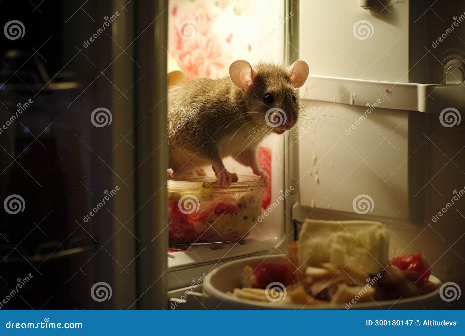 Mouse Nibbling at Leftovers on a Plate in the Fridge Stock Image ...