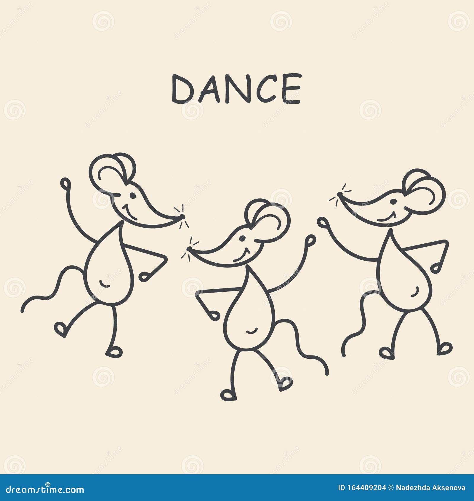 Mouse Party, Hand Drawn Vector Illustration. Fun Little Mice are ...