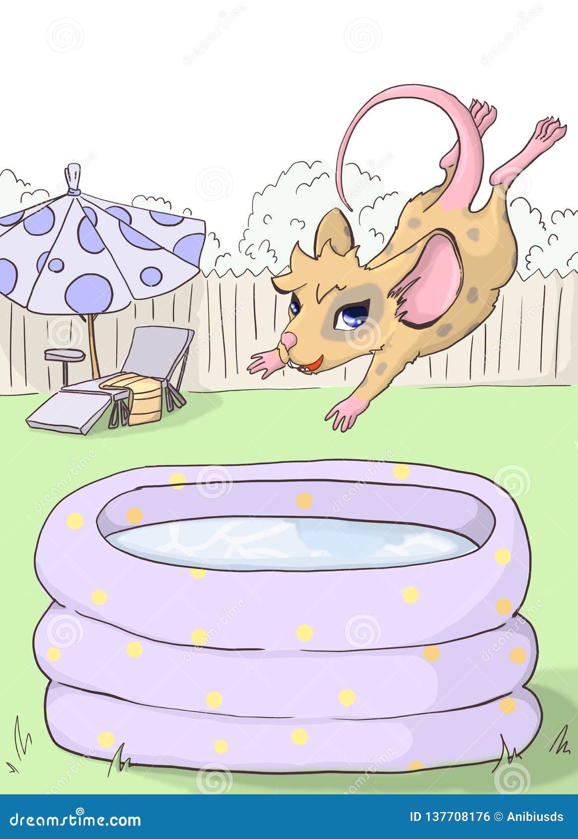 Mouse Party. Mouse Jumps into an Inflatable Pool Stock Illustration ...