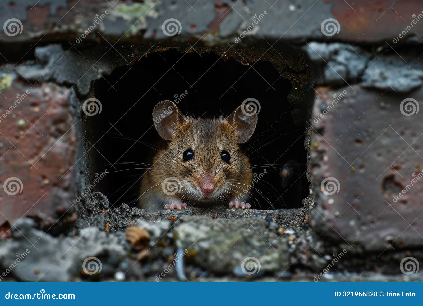 Mouse Peeking from Hole in Brick Wall Stock Photo - Image of rodent ...