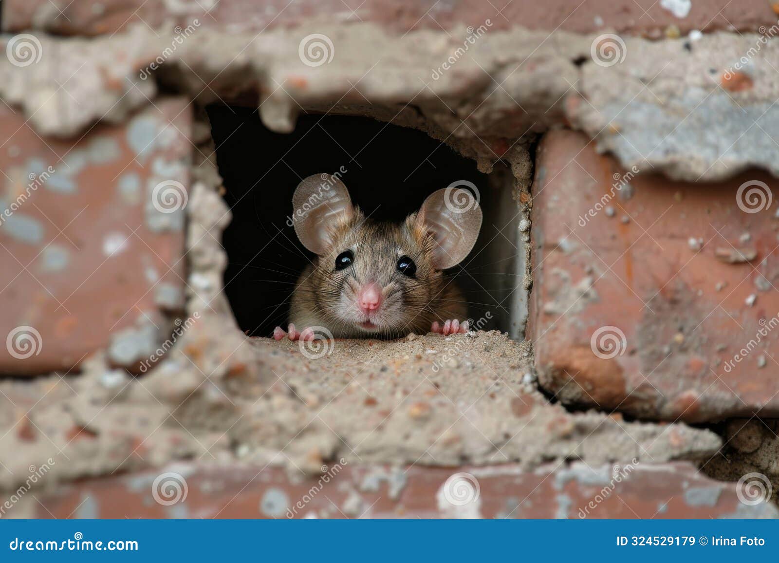 Mouse Peeking from Hole in Brick Wall Stock Image - Image of habitat ...