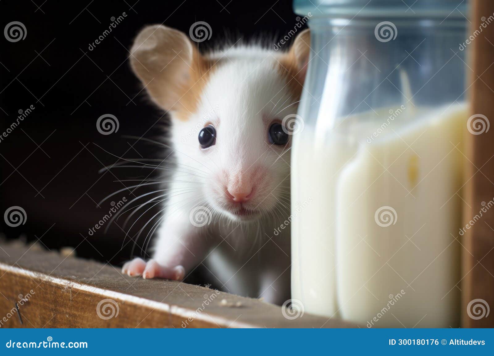 Mouse Peeking Out from Behind a Milk Bottle in the Fridge Stock Photo ...