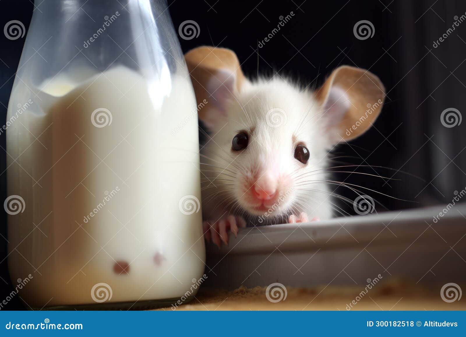 Mouse Peeking Out from Behind a Milk Bottle in the Fridge Stock ...