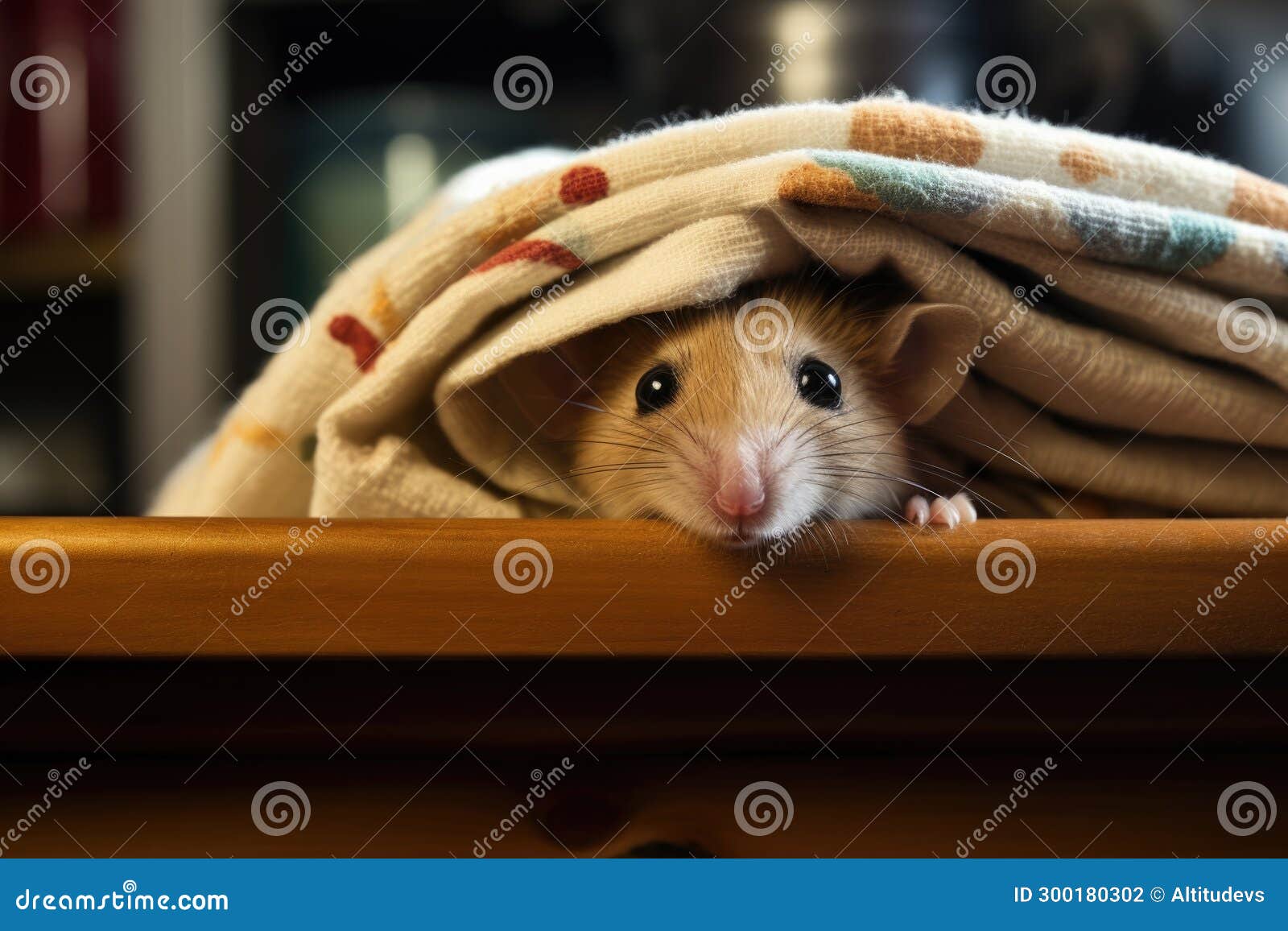 Mouse Peeking Out from Beneath a Dishcloth on the Table Stock Photo ...