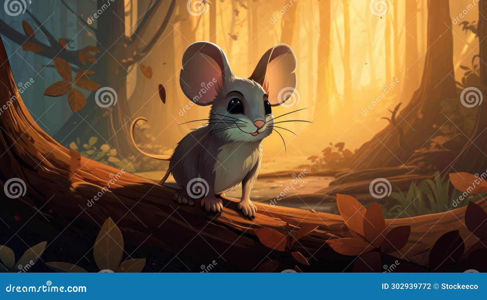 Mouse in the Forest at Sunrise - Art Deco Illustration Stock ...