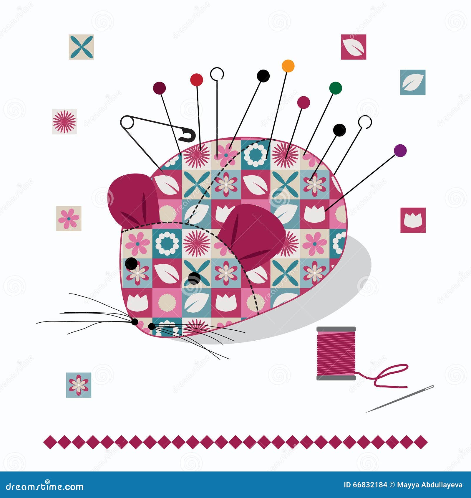 Mouse Pin Cushion with Pins Stock Vector - Illustration of pins ...