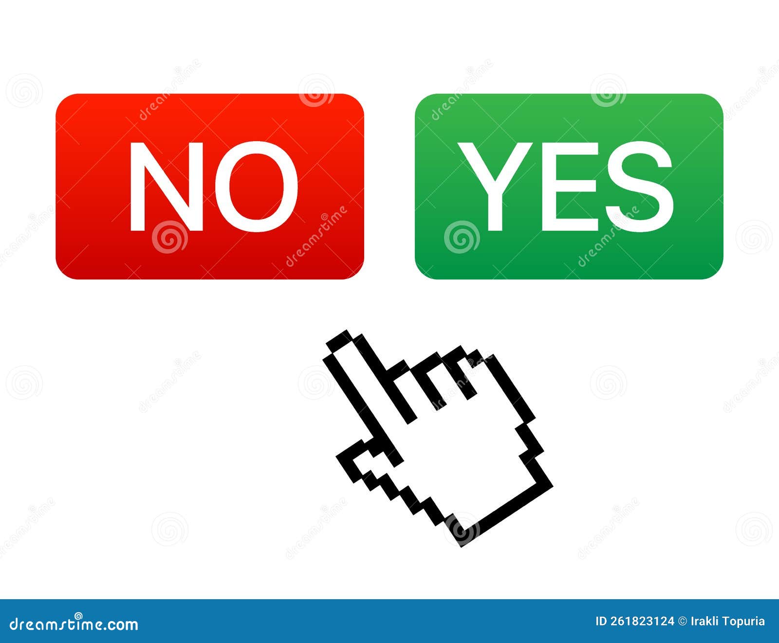 Mouse Pointer Hand Choosing between YES and NO Answer Buttons, Vector ...