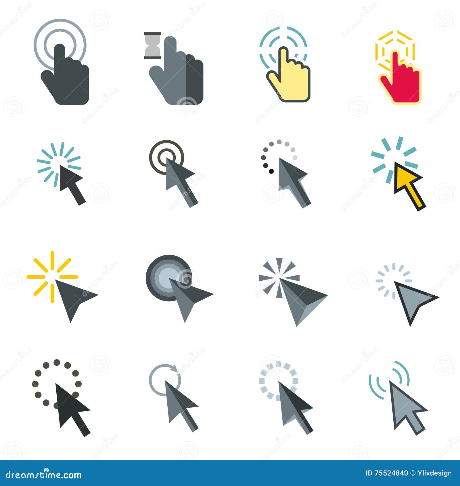 Mouse Pointer Icons Set, Flat Style Stock Vector - Illustration of ...