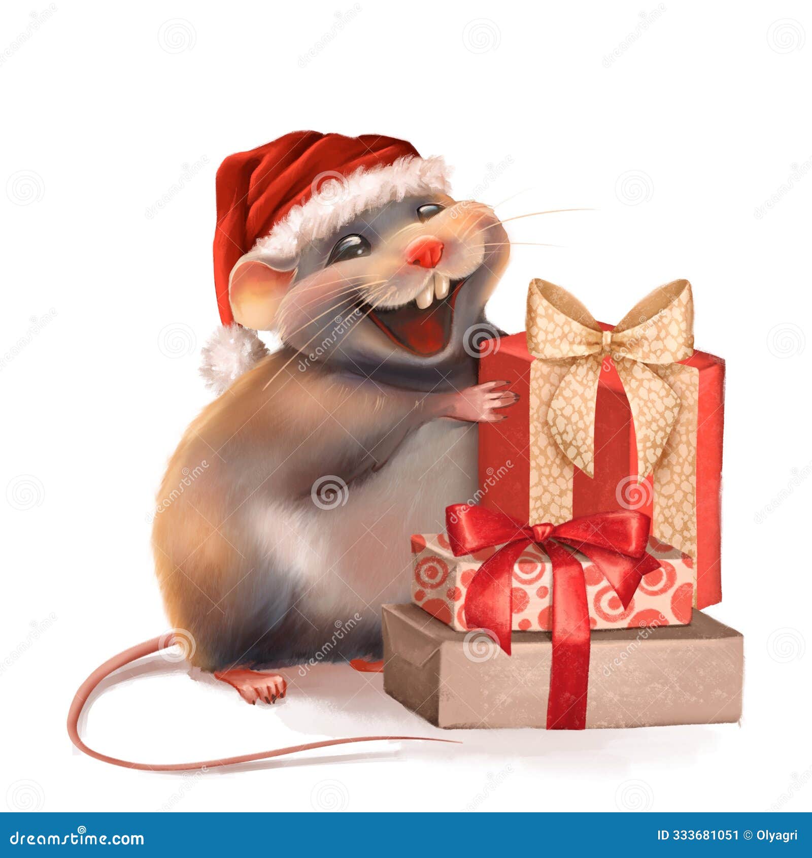 Mouse with Present. Hand Drawn Christmas Illustration. Stock ...