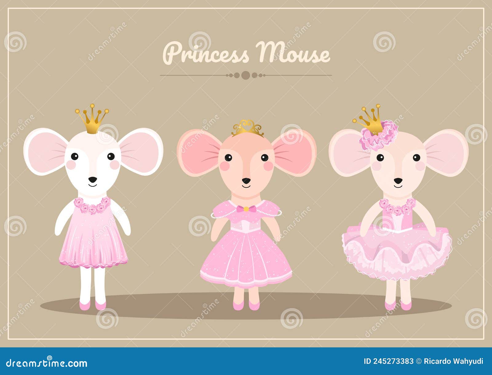 Cute Cartoon Baby Mouse Princess Collection Stock Vector - Illustration ...