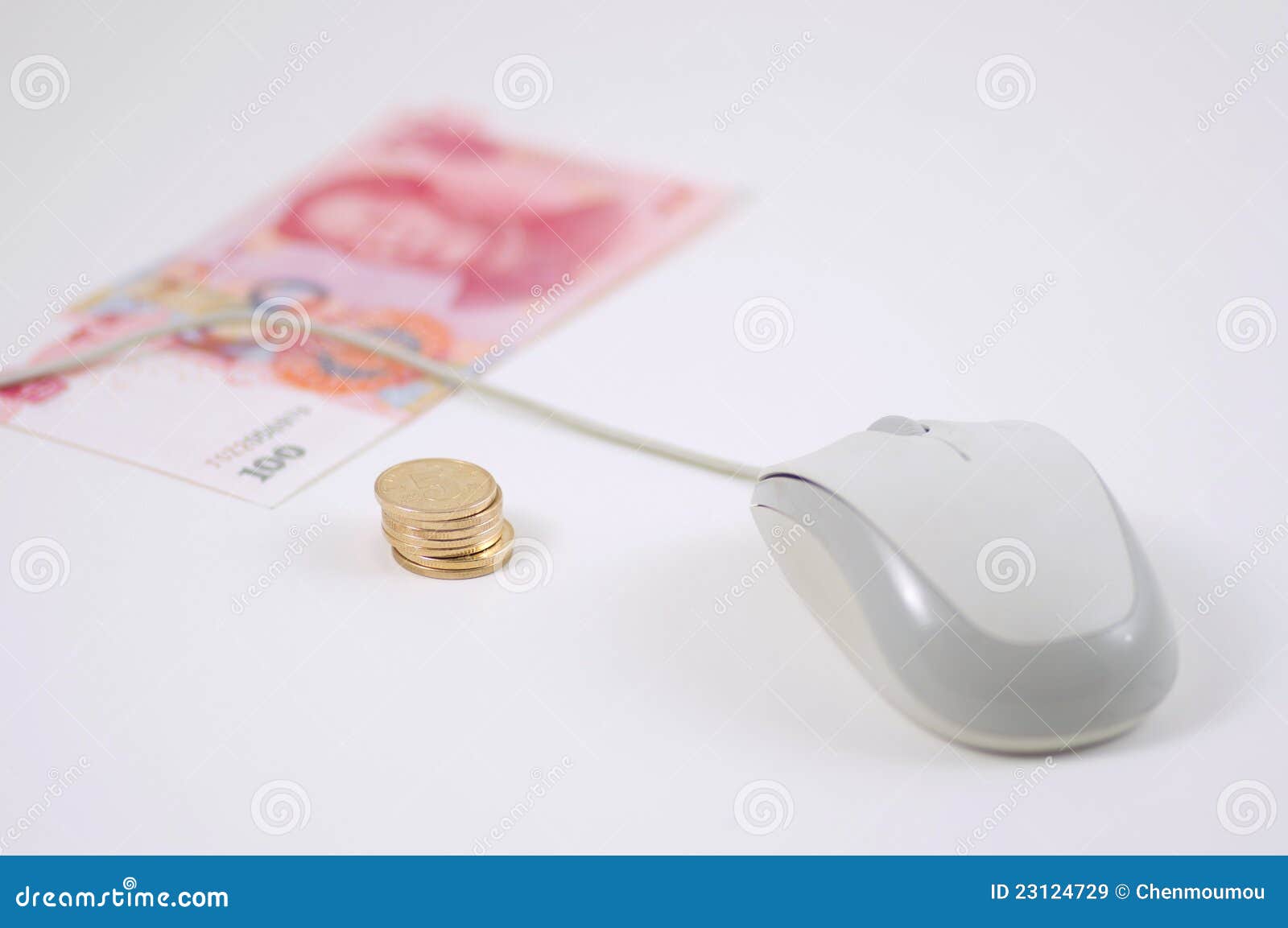 Mouse and rmb coins stock image. Image of electronic - 23124729