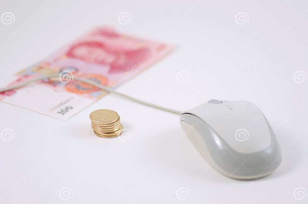 Mouse and rmb coins stock image. Image of electronic - 23124729