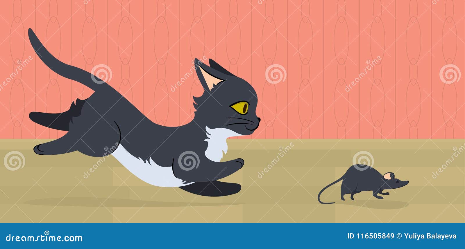 Mouse running from cat stock vector. Illustration of editable - 116505849