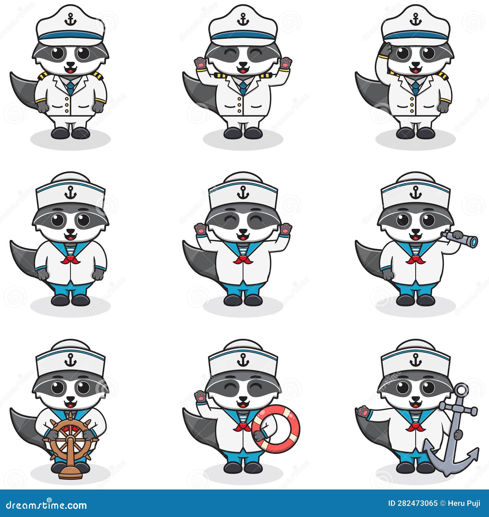 Raccoon Sailor Fishing Cartoon Vector | CartoonDealer.com #35414831