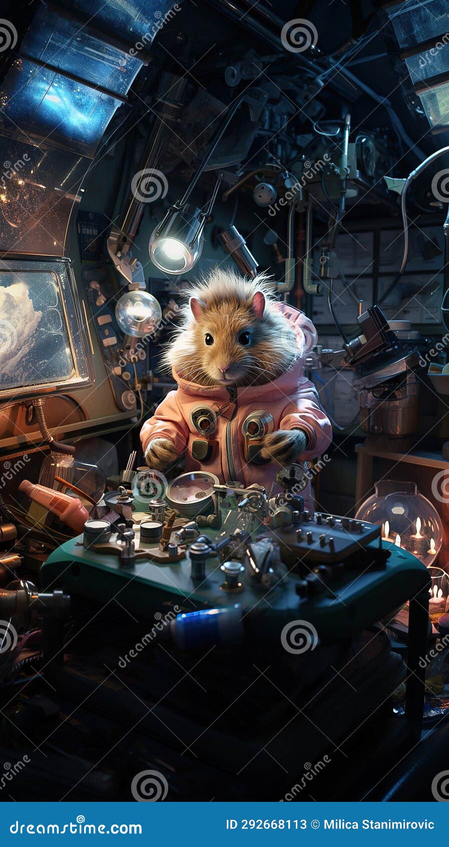 A Mouse Scientist Conducting Space Experiments in the Laboratory Stock ...