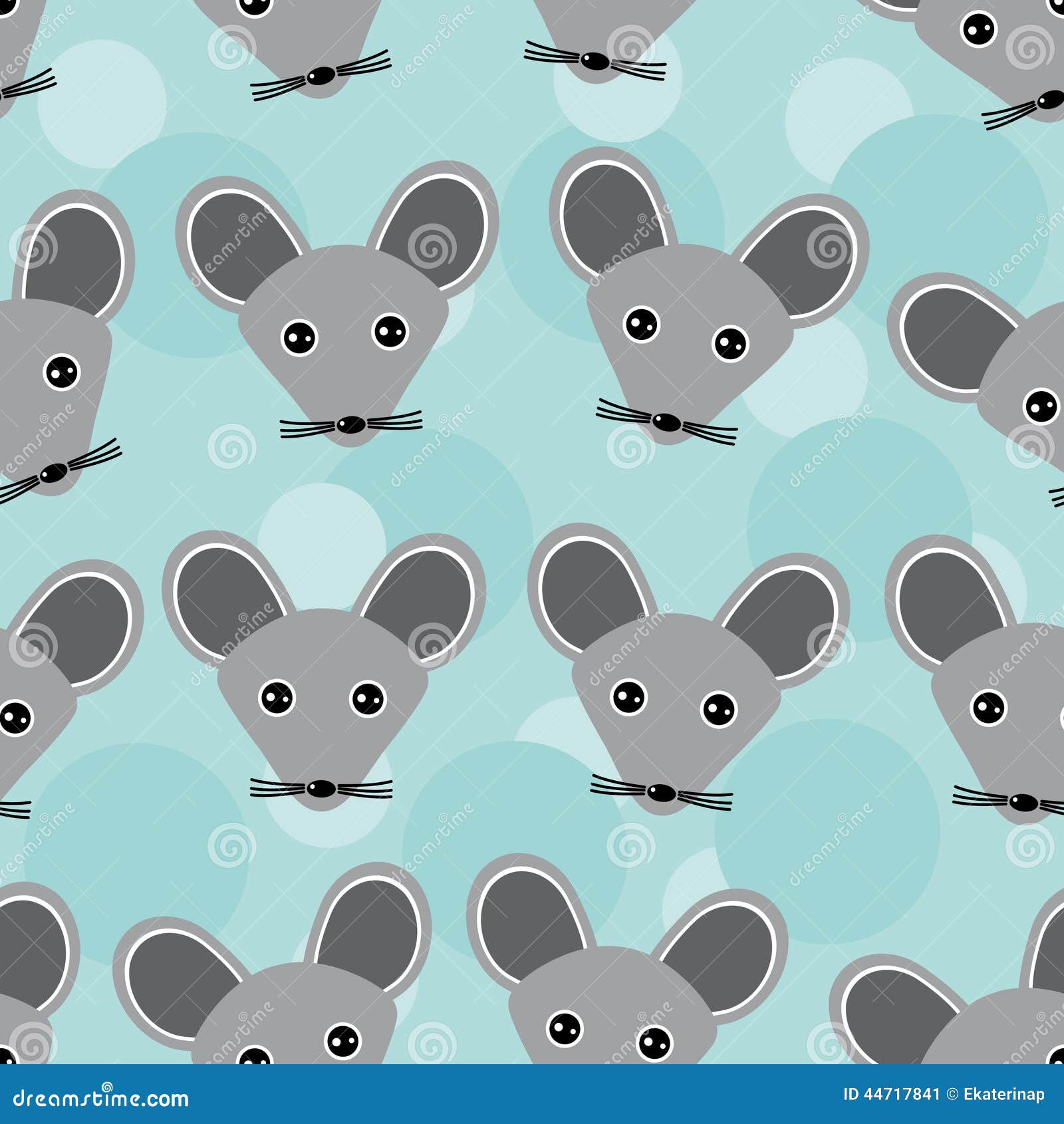 Mouse Seamless Pattern with Funny Cute Animal Face on a Blue Background ...