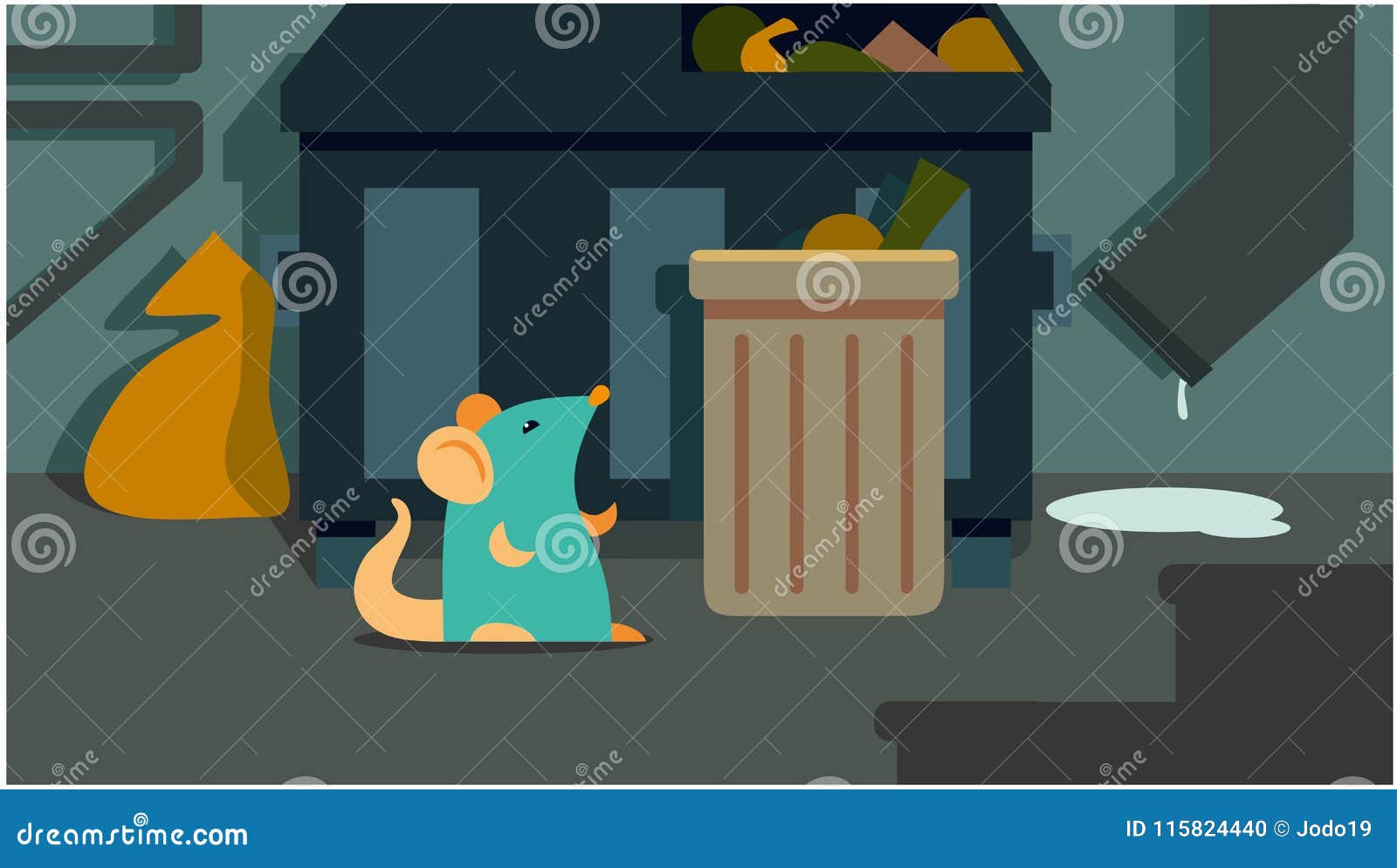 Mouse Sits in the Garbage Can Stock Vector - Illustration of waste ...