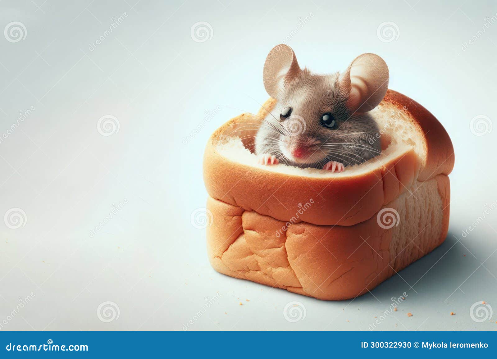 A Mouse Sits Inside a Loaf of Bread. Place for Text. Stock Photo ...