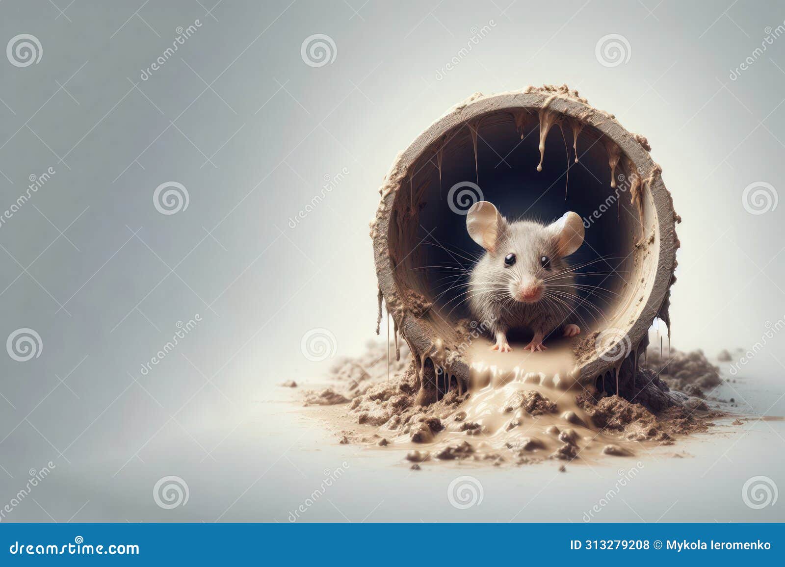 A Mouse Sitting Inside a Sewer Pipe. Space for Text. Stock Photo ...