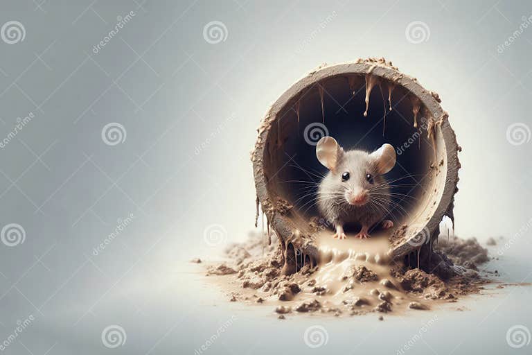 A Mouse Sitting Inside a Sewer Pipe. Space for Text. Stock Photo ...
