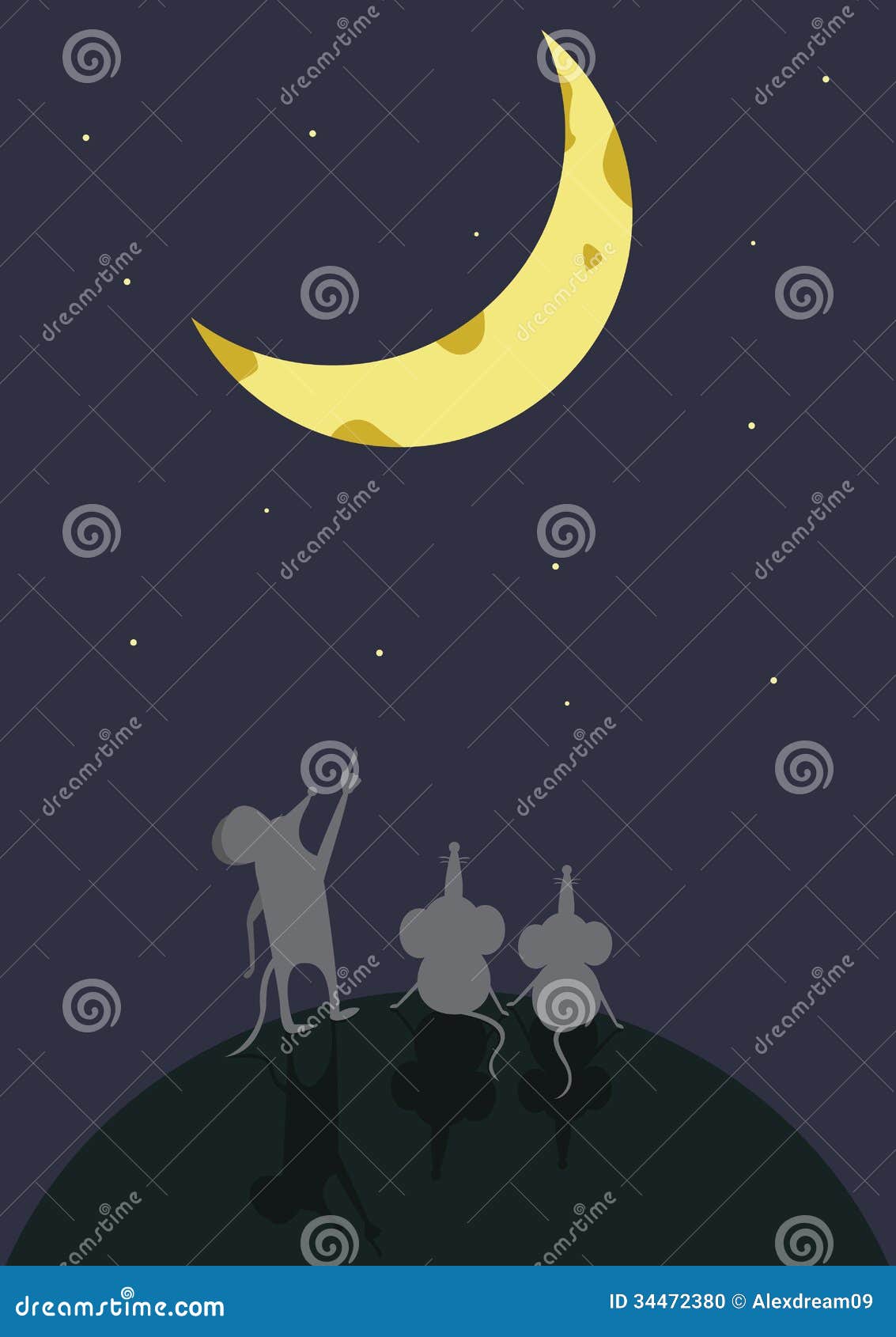 Mouse Sitting Moon Surface Association Cartoon Night Sky Shows Stock ...