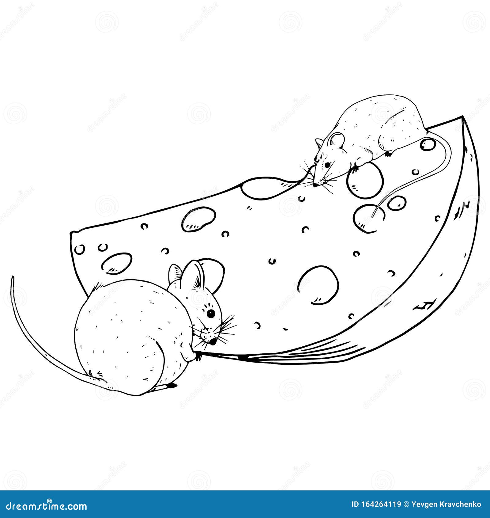 Mouse with a Slice of Cheese Hand Drawn. Vector of a Cartoon Mouse on ...