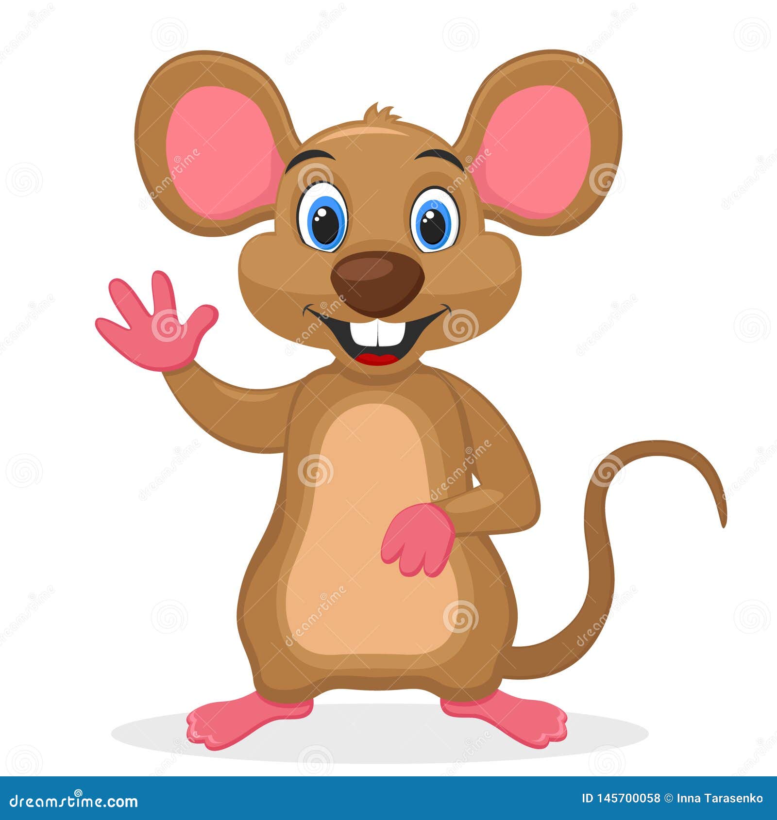 Mouse Smiles and Waves a Friendly Paw on a White Background. Character ...