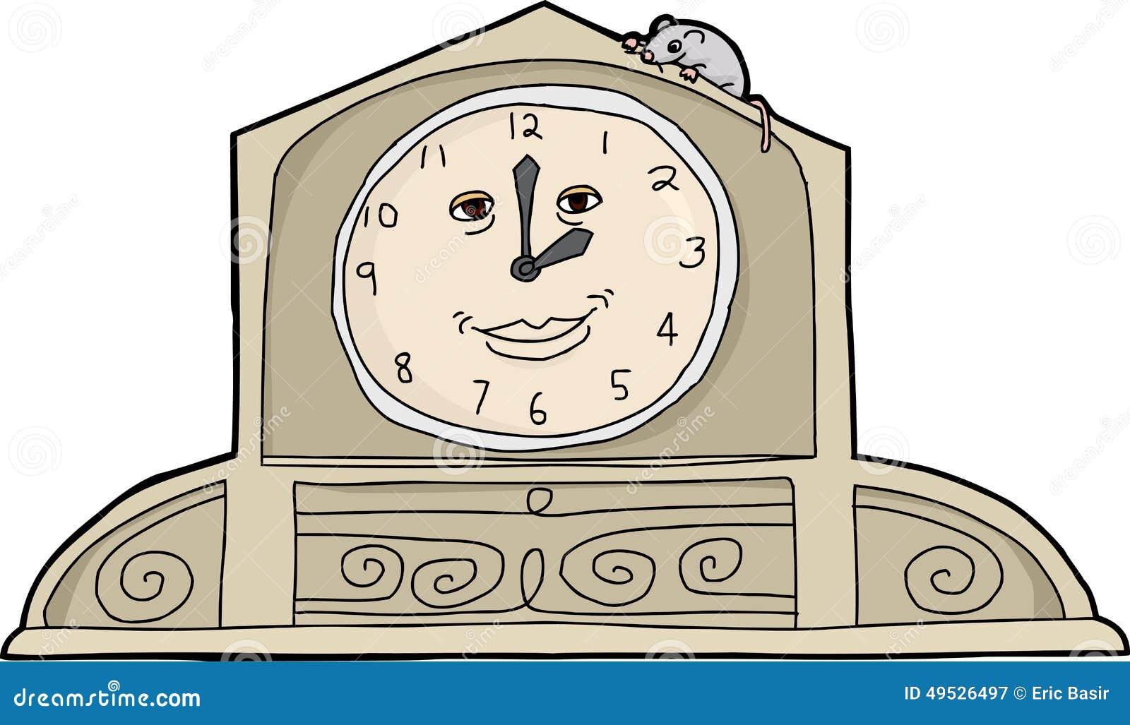 Mouse on Smiling Clock stock illustration. Illustration of cute - 49526497