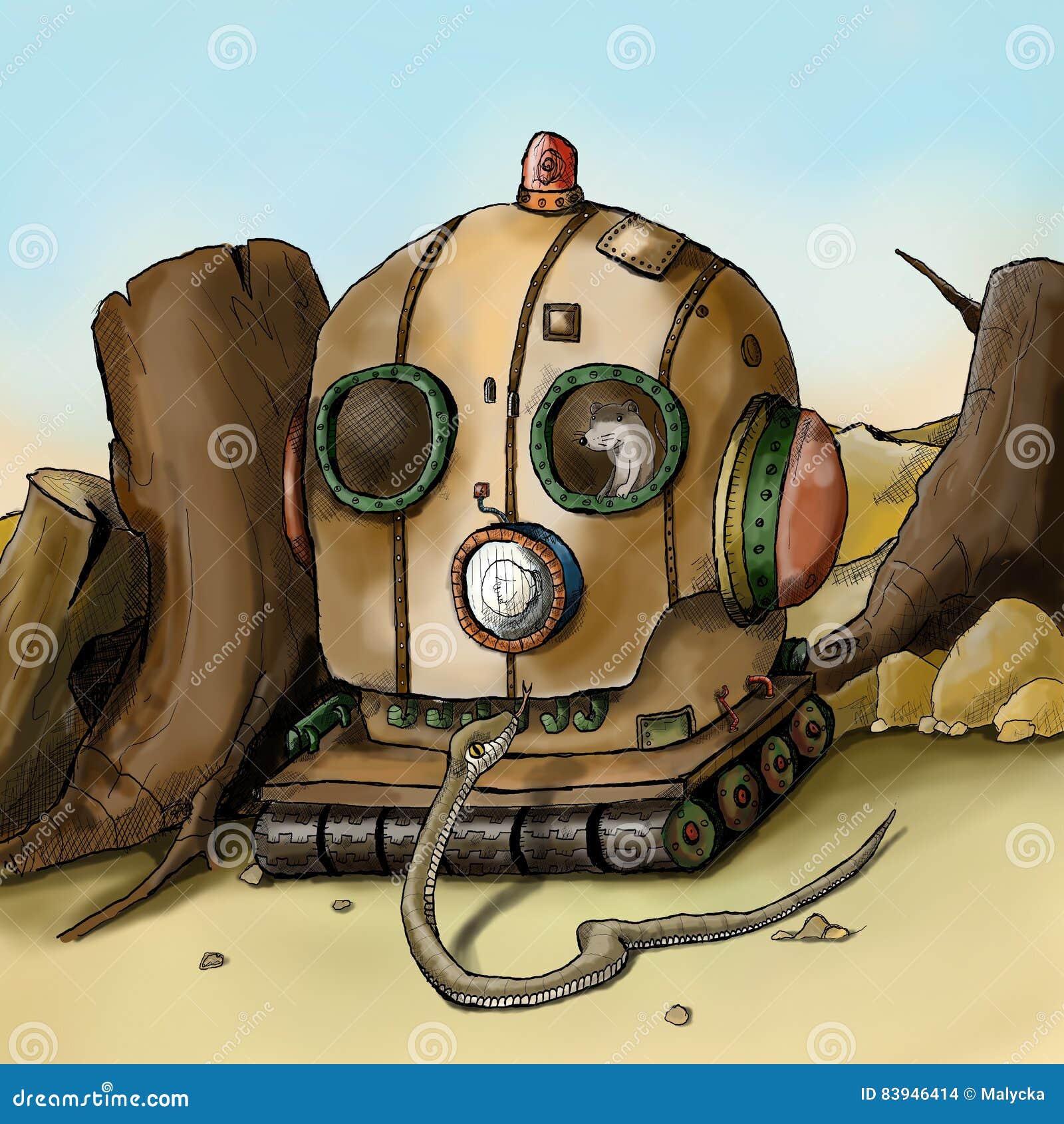 Mouse and a Snake, Fantasy Machine Stock Illustration - Illustration of ...