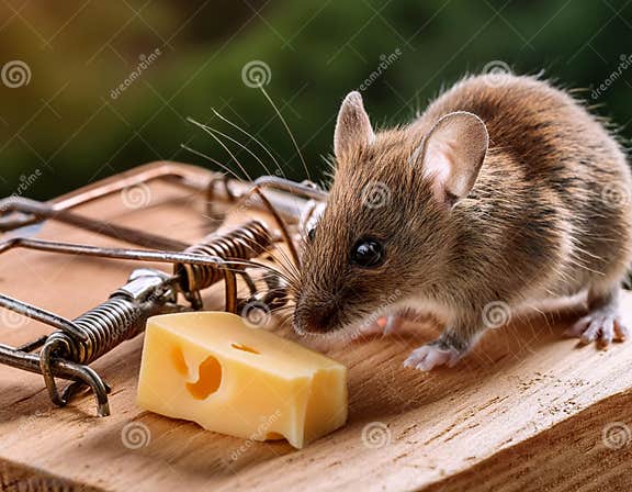 Mouse Sniffing at the Cheese that is on the Mousetrap Stock ...