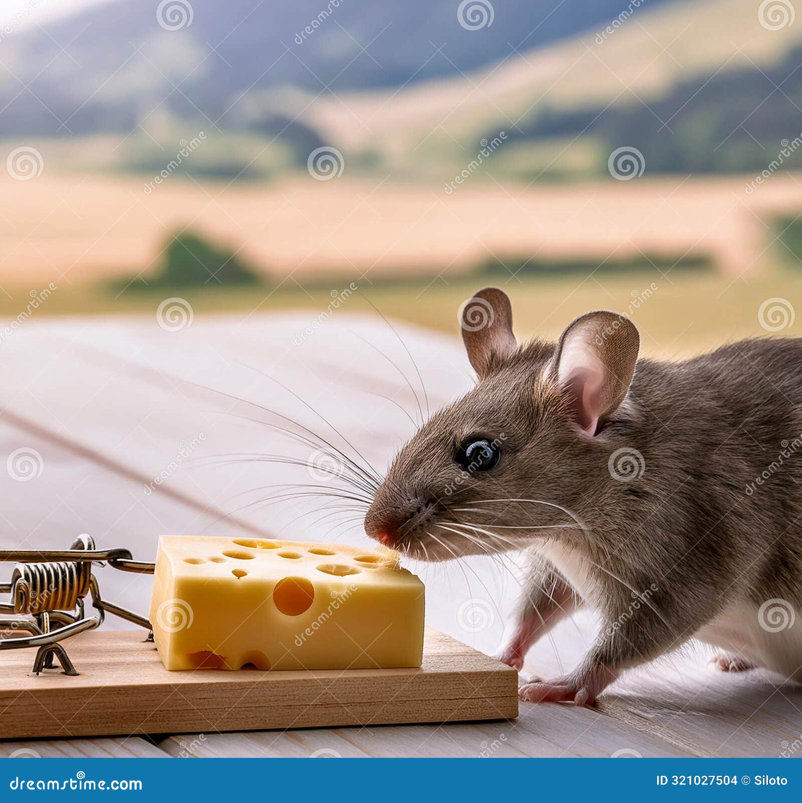 Be Careful - Cute Mouse Sniffing at the Cheese that is on the Mousetrap ...