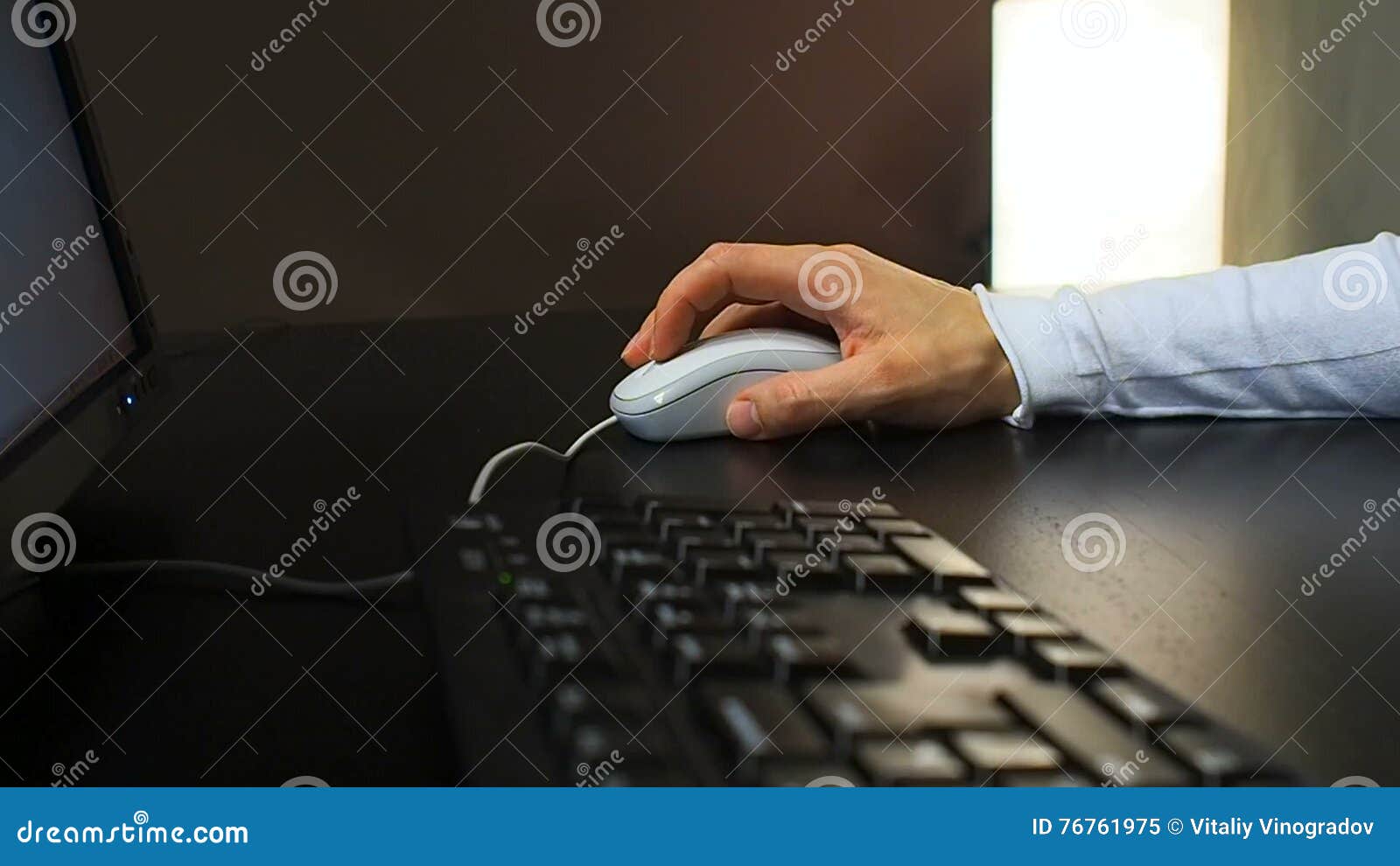 Mouse 22. Soft Focus To Hand of the Man Clicking Mouse Button. Open and ...