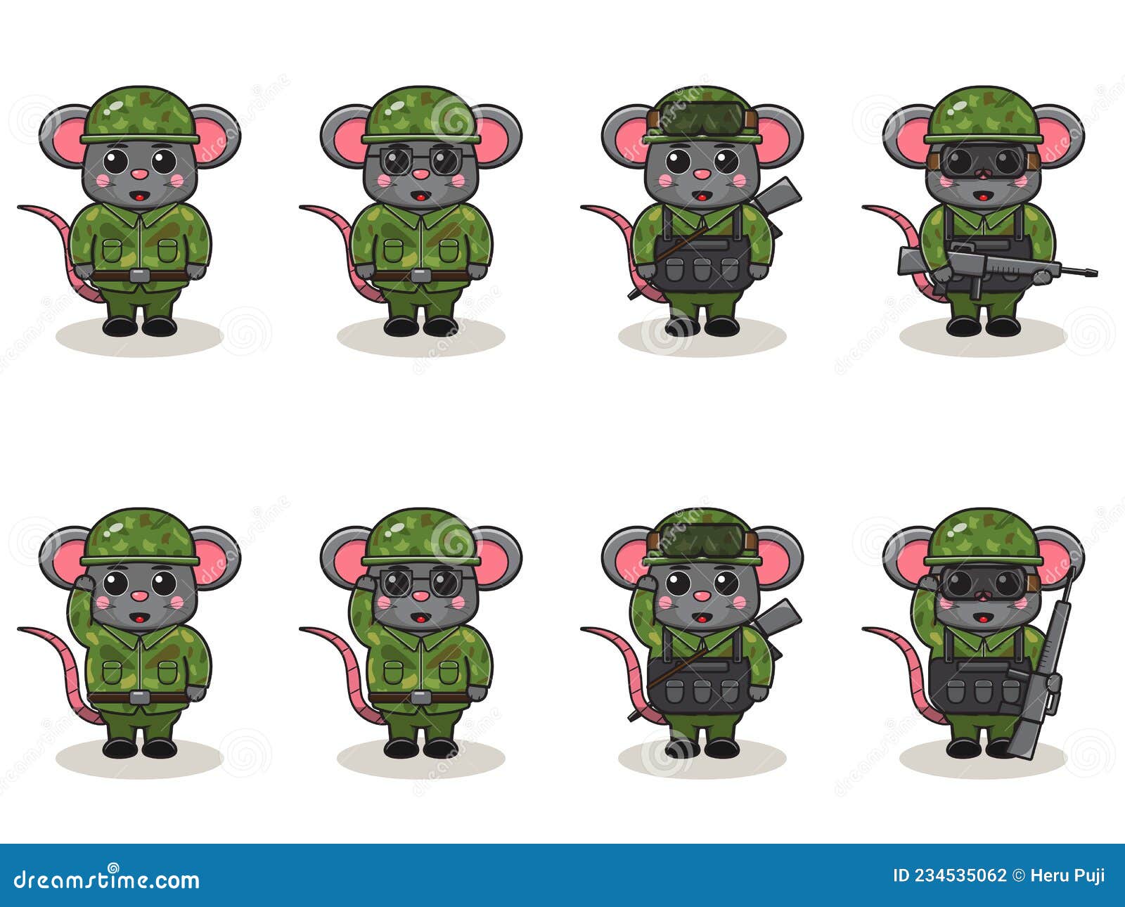 Vector Illustration of Mouse Soldier Set Stock Vector - Illustration of ...
