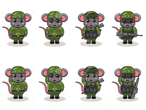 Vector Illustration of Mouse Soldier Set Stock Vector - Illustration of ...