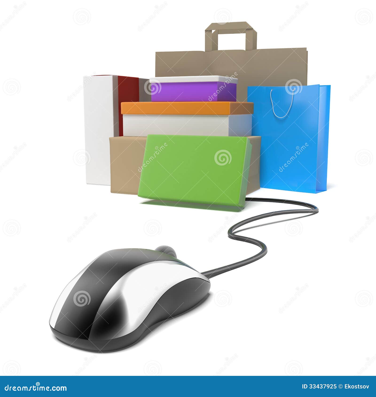 Mouse with Stack of Boxes. Internet Shopping Stock Illustration ...