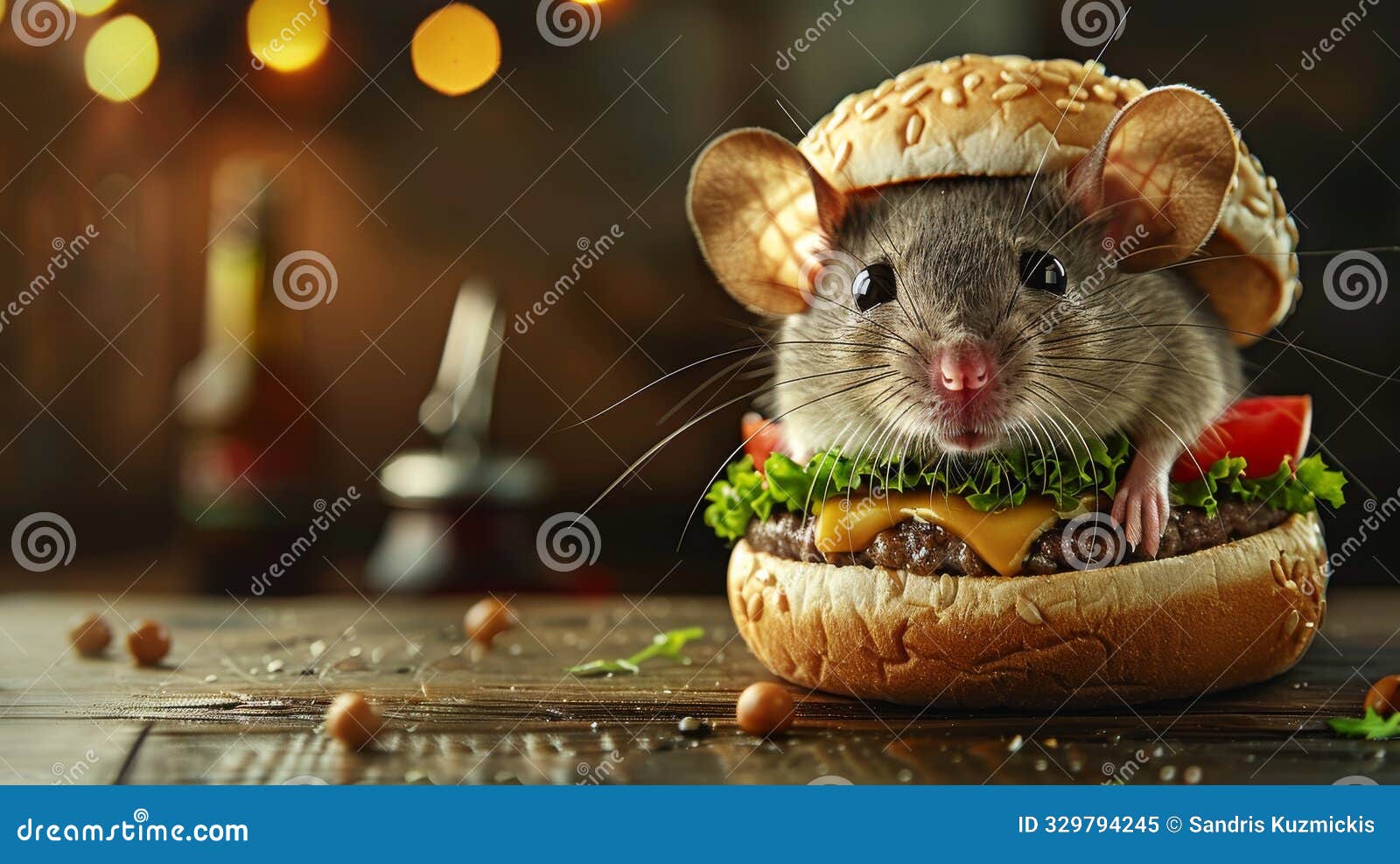 The Mouse is Standing by the Burger. Generative AI. Stock Illustration ...
