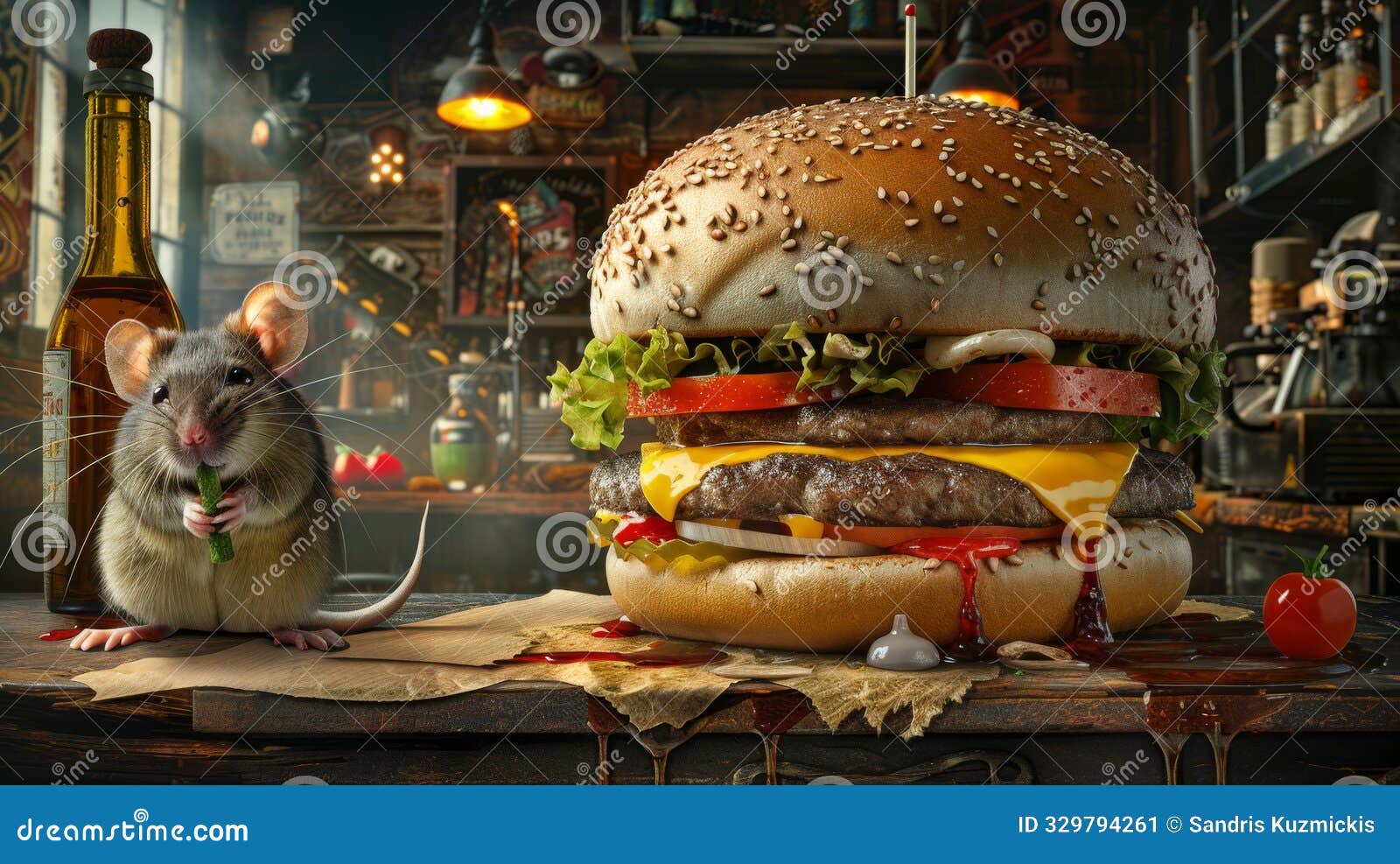 The Mouse is Standing by the Burger. Generative AI. Stock Illustration ...