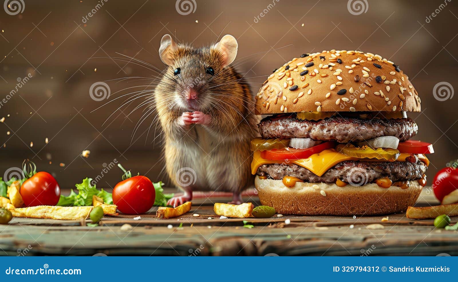 The Mouse is Standing by the Burger. Generative AI. Stock Illustration ...