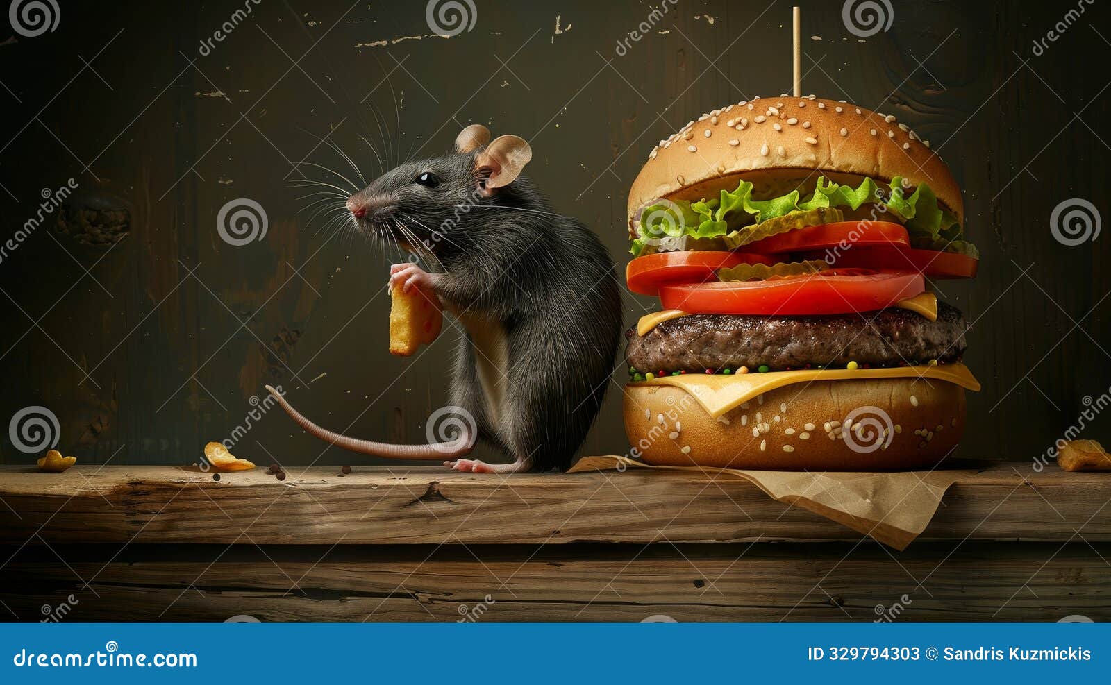 The Mouse is Standing by the Burger. Generative AI. Stock Illustration ...