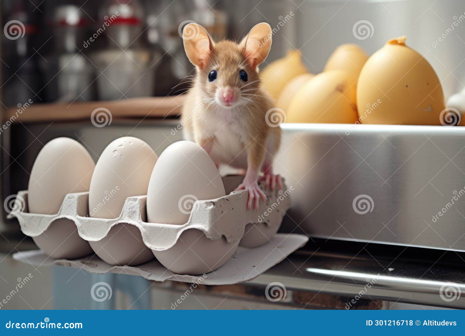 Mouse Standing on a Fridge Egg Tray, Staring at the Camera Stock Photo ...