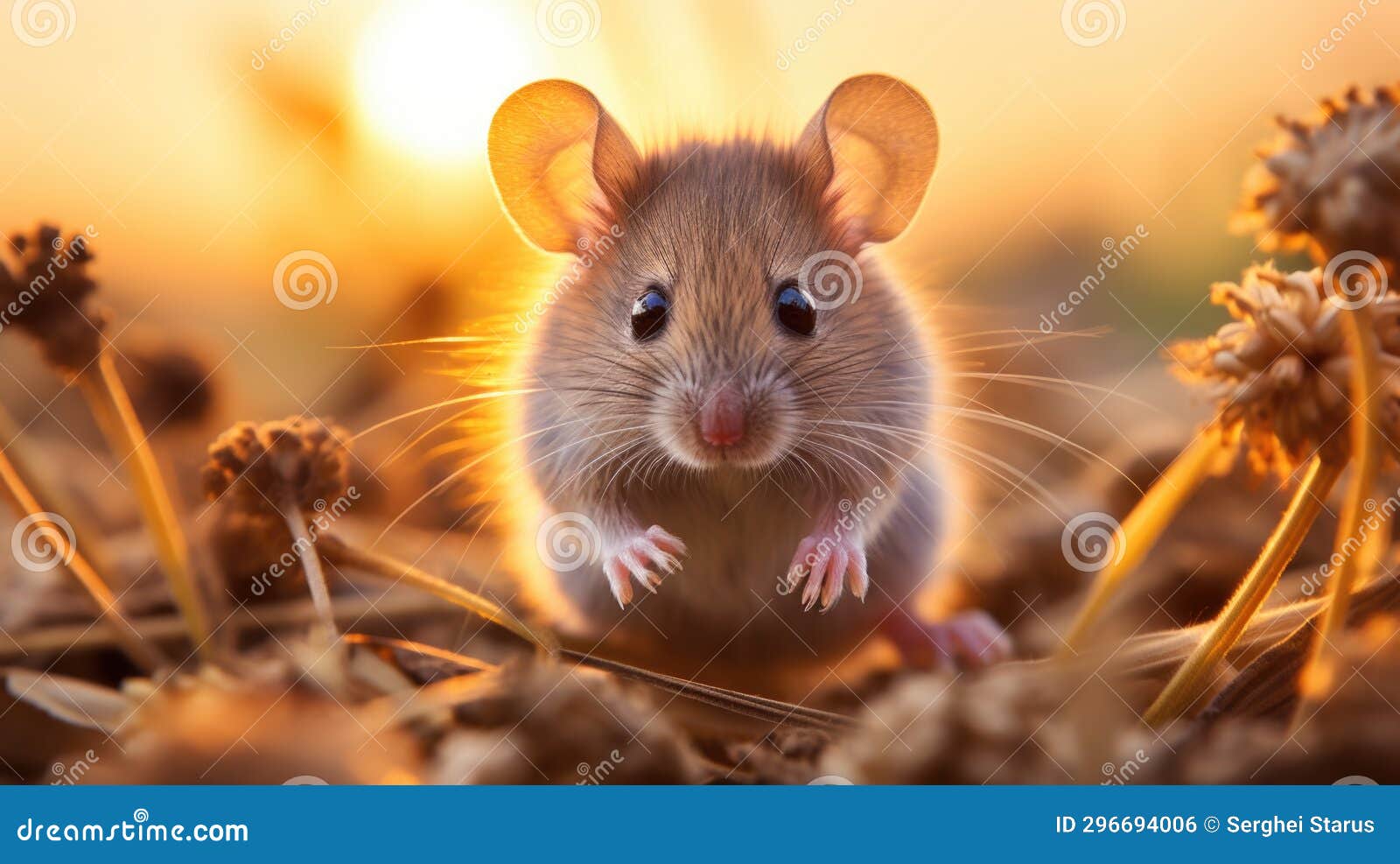 A Mouse is Standing in the Grass at Sunset, AI Stock Illustration ...