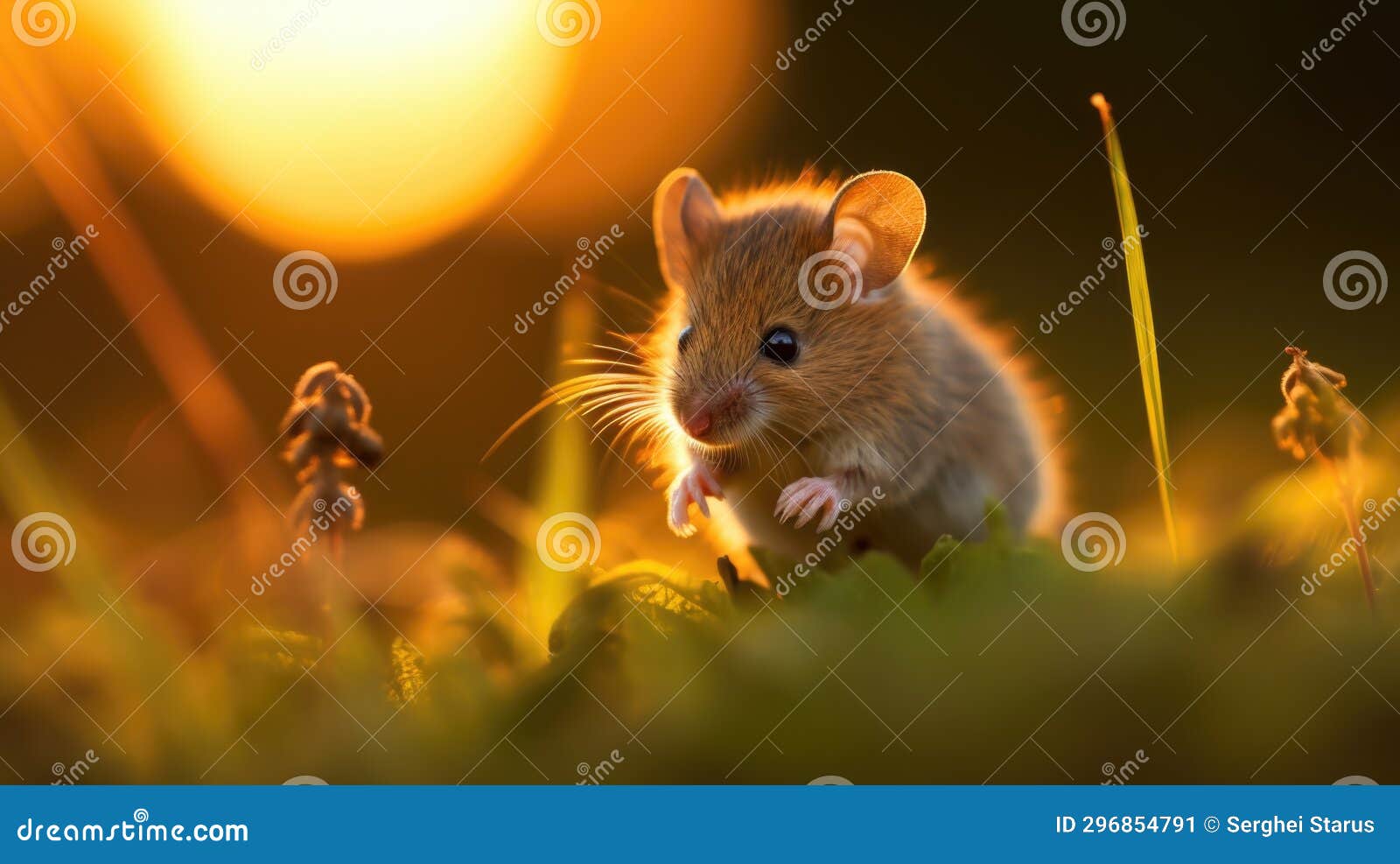 A Mouse is Standing in the Grass at Sunset, AI Stock Image - Image of ...