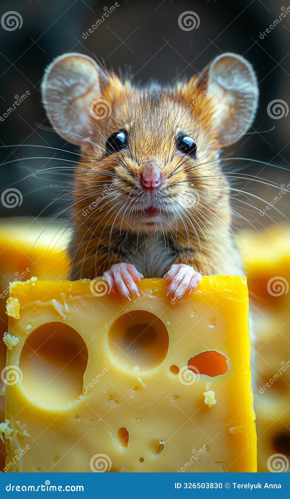 A Mouse is Standing on a Piece of Cheese. the Cheese is Yellow and Has ...