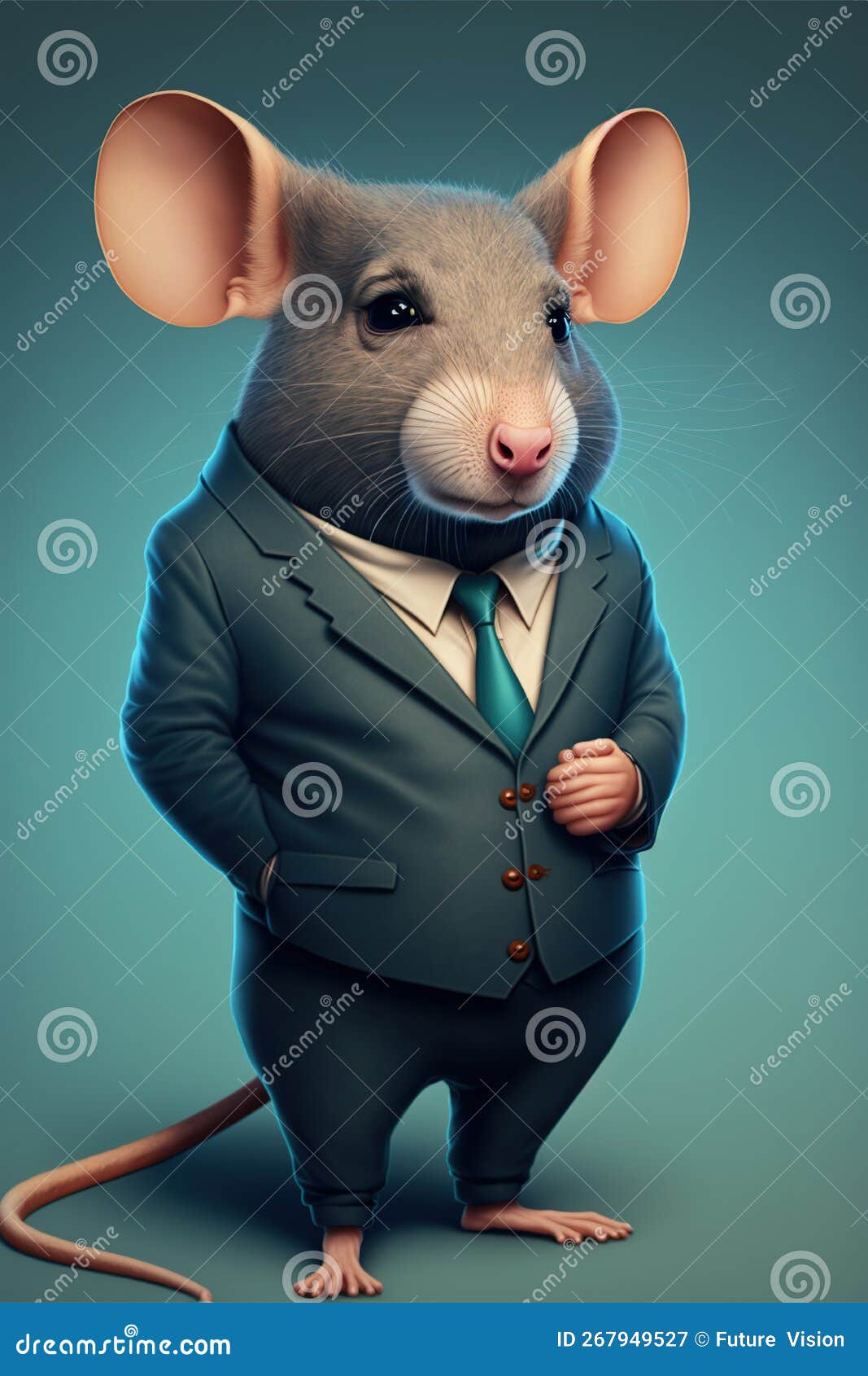 Mouse with Suit and Blue Tie on Blue Background, Created Using ...