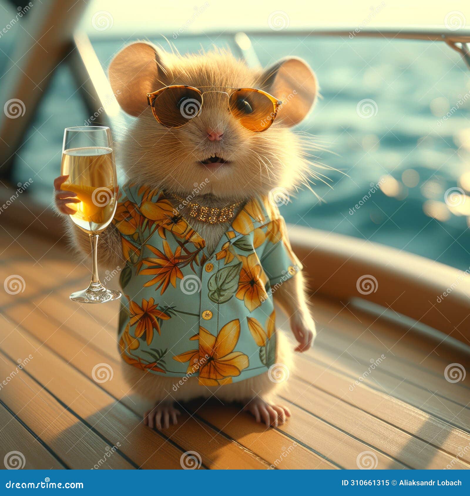 A Mouse in Summer Clothes Drinks a Cocktail on a Luxury Cruise Stock ...