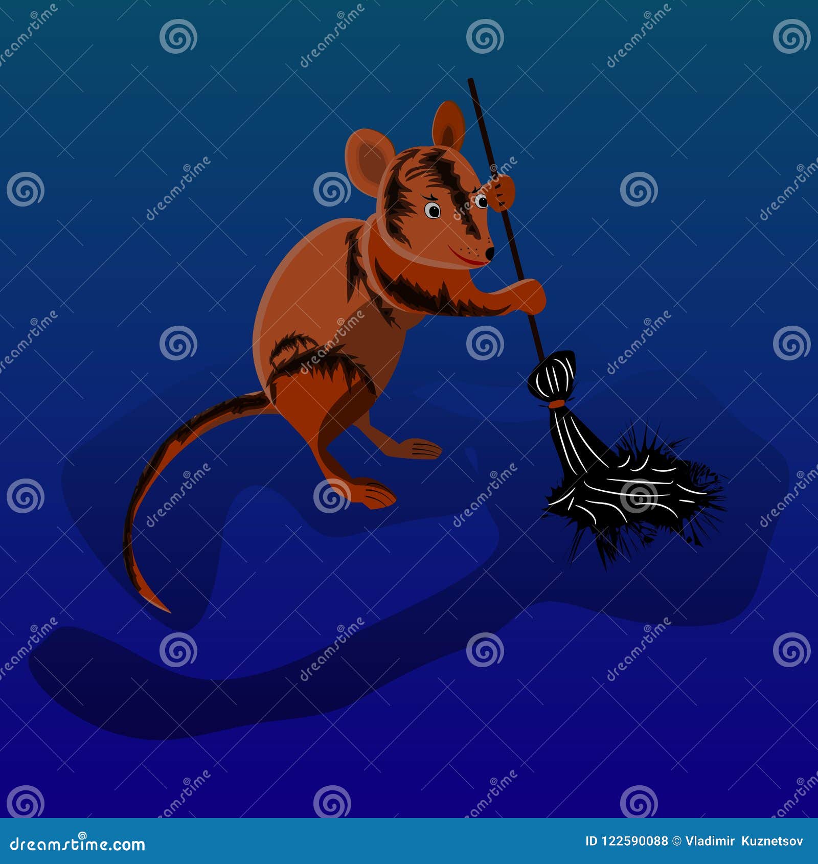 Mouse Sweeps Broom, Cleaning Territory, Character on a Blue Back Stock ...